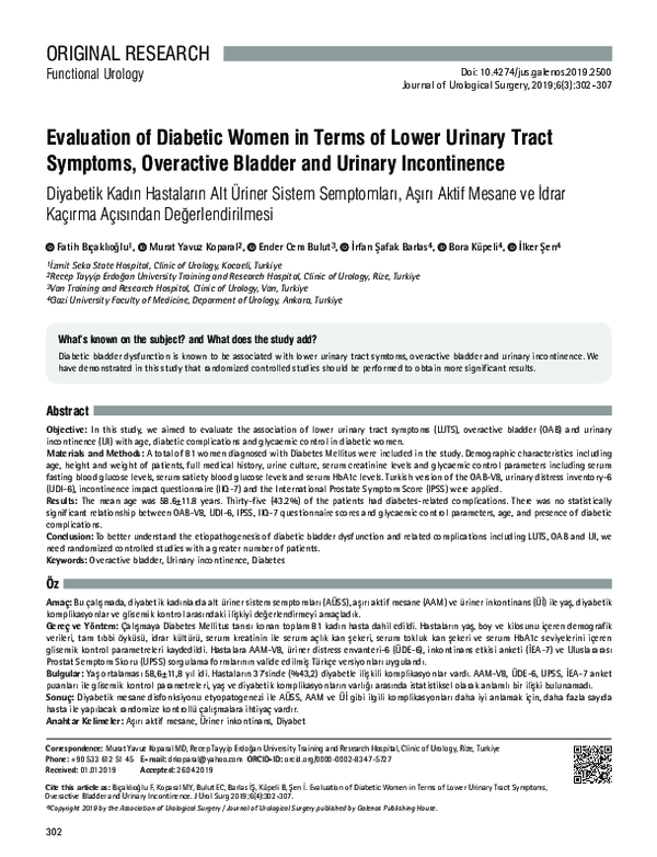 (PDF) Evaluation of Diabetic Women in Terms of Lower Urinary Tract ...