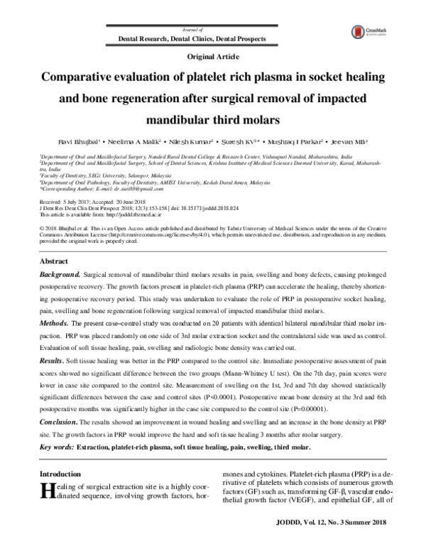 (PDF) Comparative evaluation of platelet rich plasma in socket healing ...