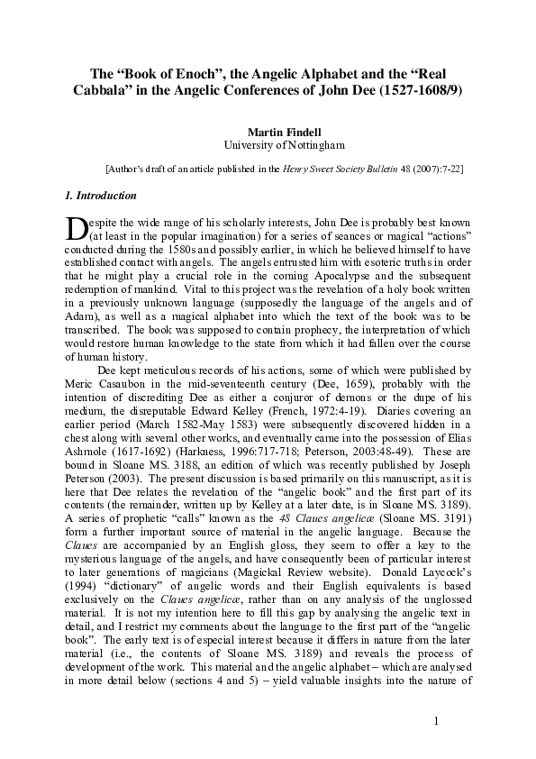 (PDF) The "Book of Enoch", the Angelic Alphabet and the "Real Cabbala ...