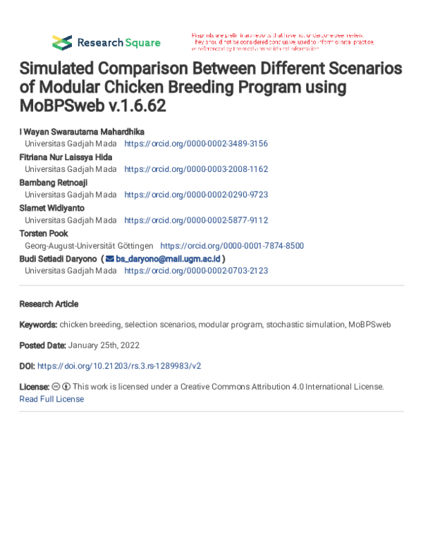 (PDF) Simulated Comparison Between Different Scenarios of Modular Chicken Breeding Program using ...