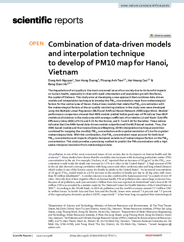 (PDF) Combination of data-driven models and interpolation technique to develop of PM10 map for ...