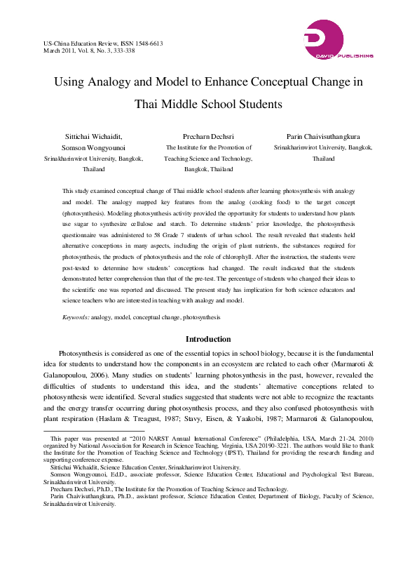 (PDF) Using Analogy and Model to Enhance Conceptual Change in Thai ...