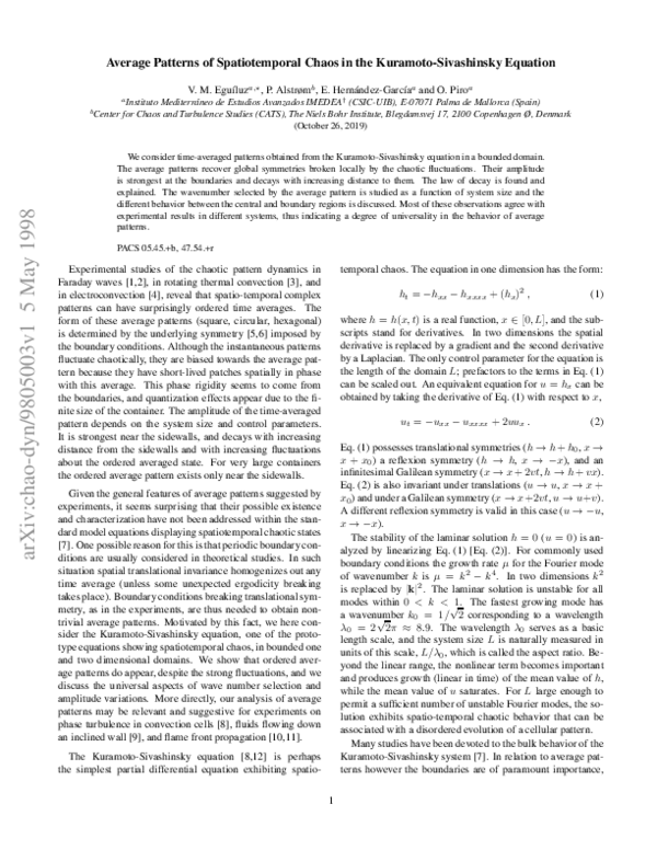 (PDF) Average Patterns of Spatiotemporal Chaos in the Kuramoto-Sivashinsky Equation