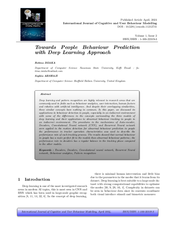 (PDF) Towards People Behaviour Prediction with Deep Learning Approach