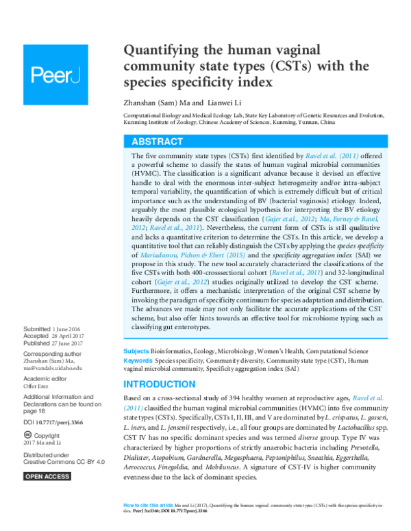 (PDF) Quantifying the human vaginal community state types (CSTs) with ...