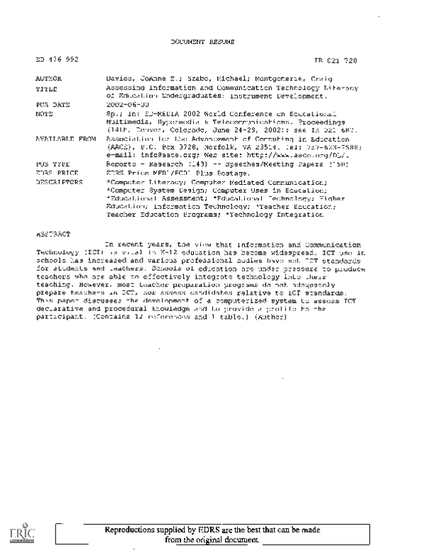 (PDF) Assessing Information and Communication Technology Literacy of ...