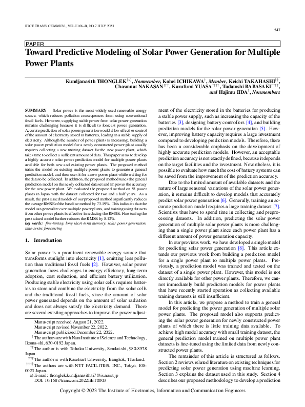 (PDF) Toward Predictive Modeling of Solar Power Generation for Multiple ...