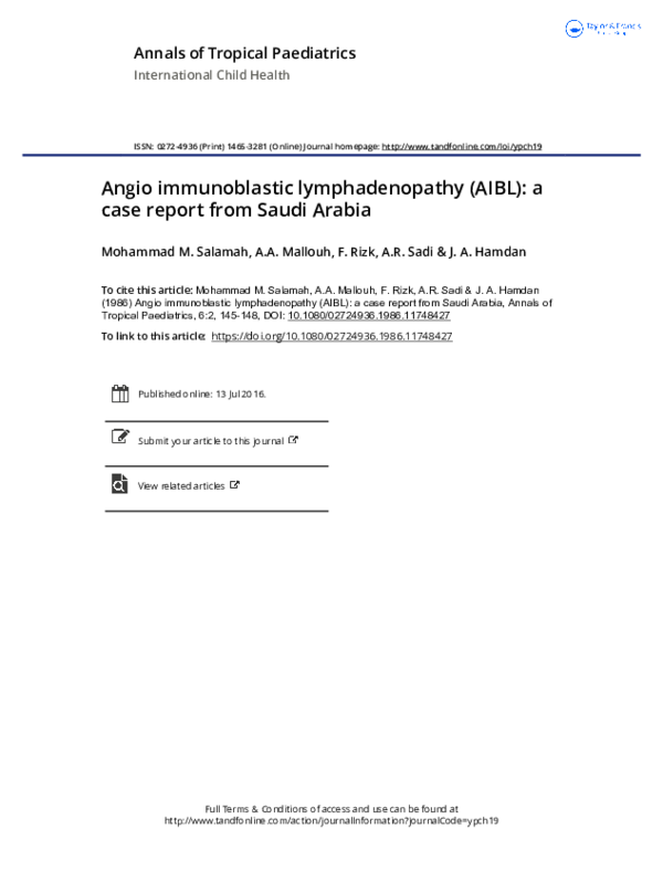 (PDF) Angio immunoblastic lymphadenopathy (AIBL): a case report from ...