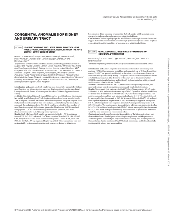 (PDF) Congenital anomalies of kidney and urinary tract