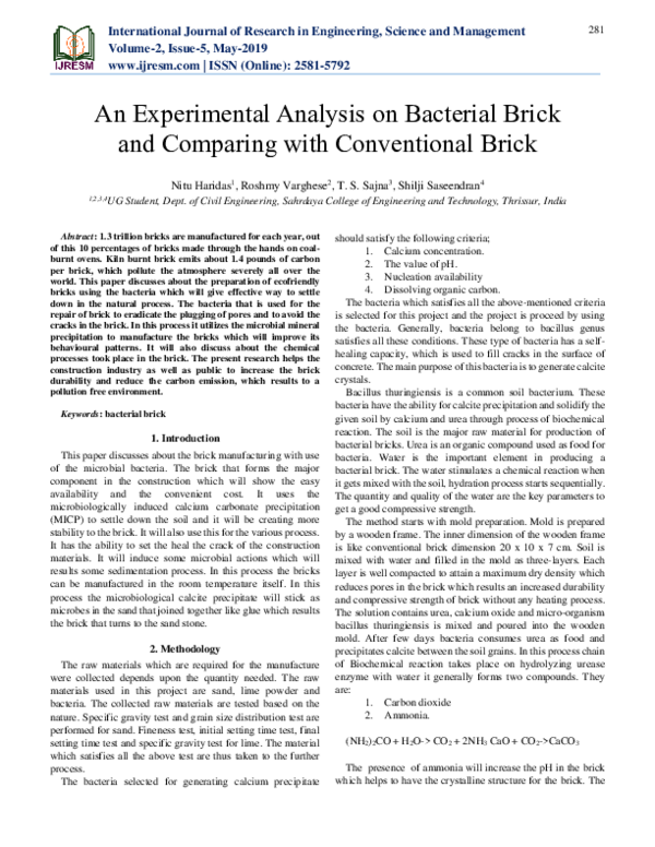 (PDF) The An Experimental Analysis on Bacterial Brick and Comparing ...