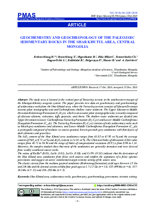 (PDF) Geochemistry and geochronology of the Paleozoic sedimentary rocks in the Shar Khutul area ...