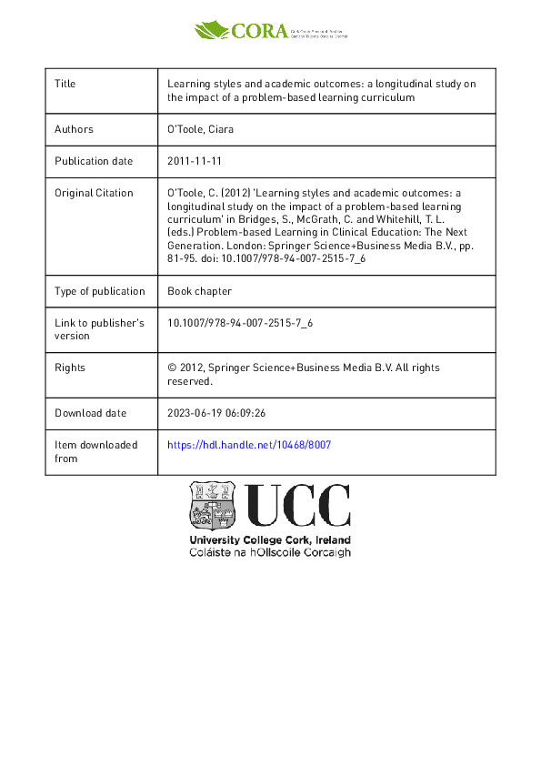 (PDF) Learning Styles and Academic Outcomes: A Longitudinal Study on the Impact of a Problem ...