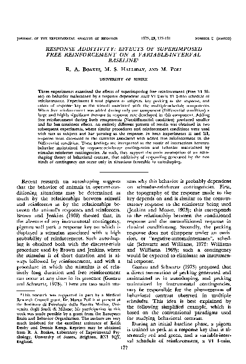 (PDF) Response additivity: effects of superimposed free reinforcement on a variable-interval ...