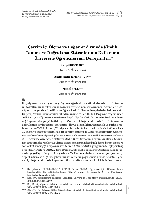 (PDF) Authentication and authorship systems in online assessment: Experiences of university students