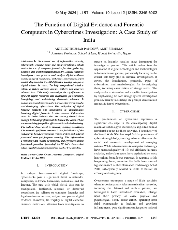 (PDF) The Function of Digital Evidence and Forensic Computers in Cybercrimes Investigation: A ...