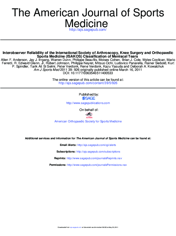 (PDF) Sports Medicine (ISAKOS) Classification of Meniscal Tears ...