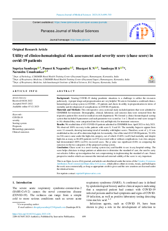 (PDF) Utility of clinico-hematological risk assessment and severity ...