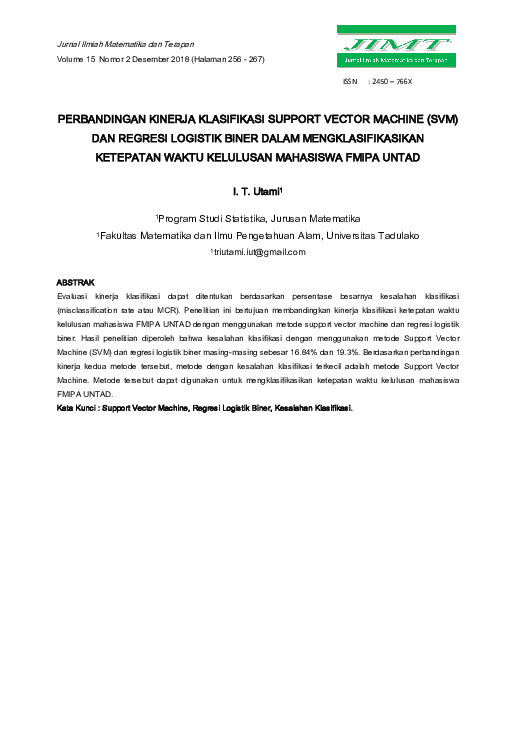 (PDF) Perbandingan Kinerja Klasifikasi Support Vector Machine (SVM) Dan Regresi Logistik Biner ...
