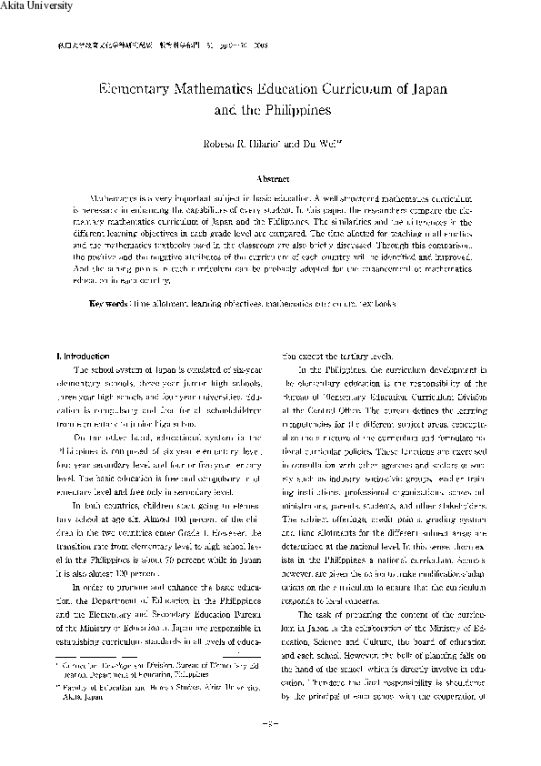 (PDF) Elementary Mathematics Education Curriculum of Japan and the ...