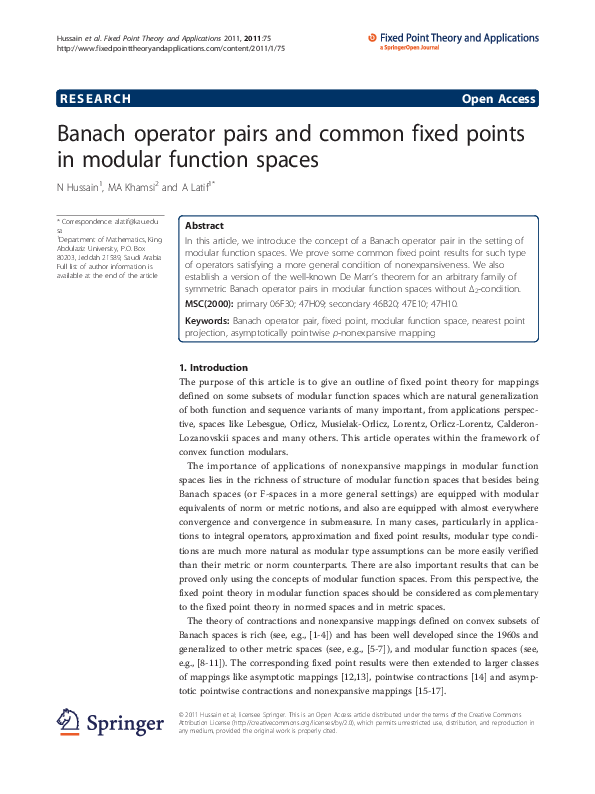 (PDF) Banach operator pairs and common fixed points in modular function ...