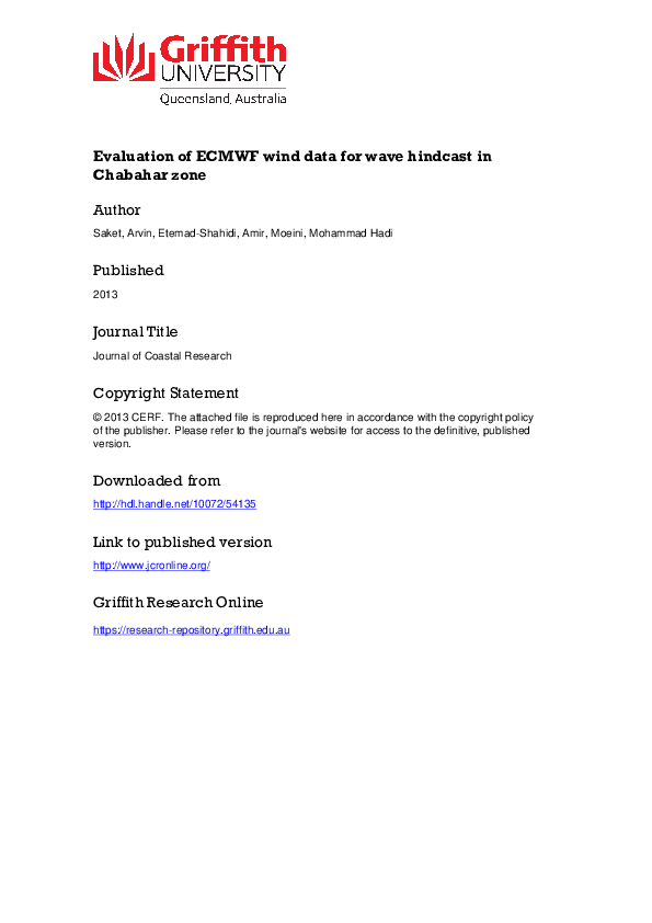 (PDF) Evaluation of ECMWF wind data for wave hindcast in Chabahar zone