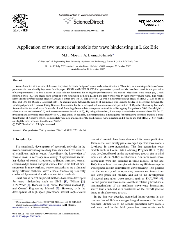 (PDF) Application of two numerical models for wave hindcasting in Lake Erie