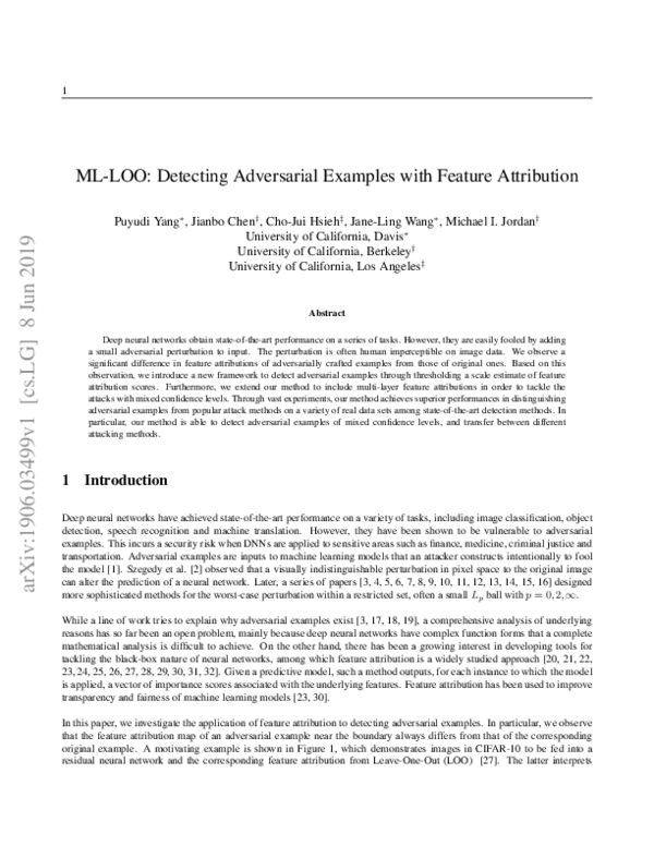 (PDF) ML-LOO: Detecting Adversarial Examples with Feature Attribution
