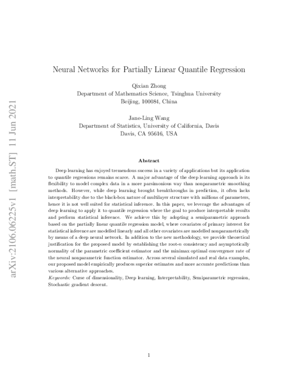Pdf Neural Networks For Partially Linear Quantile Regression
