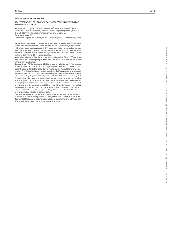 (PDF) 104 Effectiveness of 2014 Esc HCM Risk-SCD Score in Prediction of ...