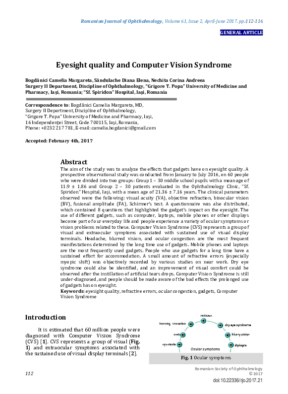 (PDF) Eyesight quality and Computer Vision Syndrome | Andreea Nechita - Academia.edu