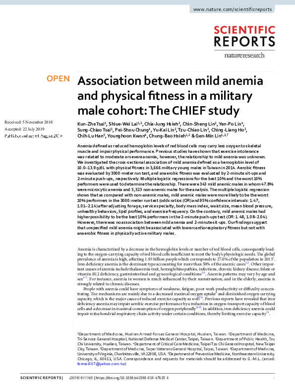(PDF) Association between mild anemia and physical fitness in a ...