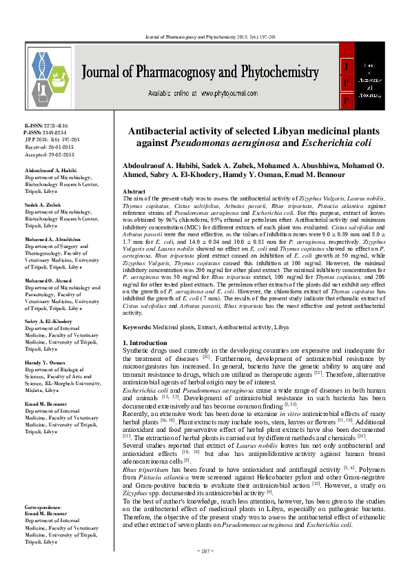 (PDF) Antibacterial activity of selected Libyan medicinal plants against Pseudomonas aeruginosa ...