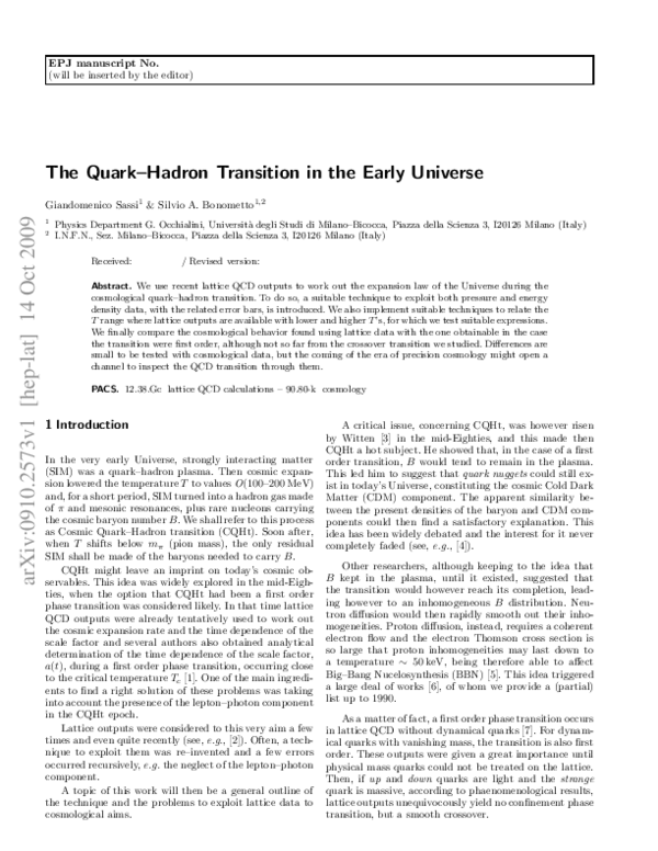 (PDF) The Quark-Hadron Transition in the Early Universe | Giandomenico ...
