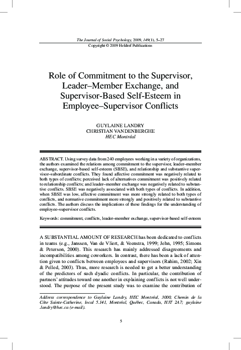 (PDF) Role of Commitment to the Supervisor, Leader-Member Exchange, and Supervisor-Based Self ...