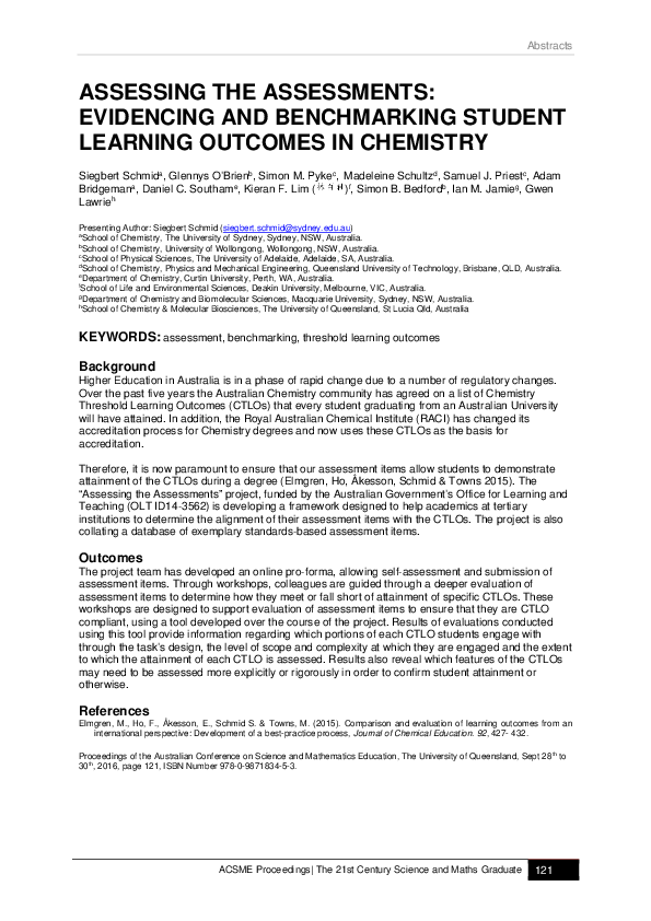(PDF) Assessing the assessments: Evidencing and benchmarking student ... (PDF) Assessing the assessments: Evidencing and benchmarking student ...