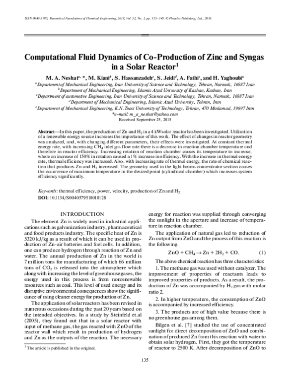 (PDF) Computational Fluid Dynamics of Co-Production of Zinc and Syngas ...
