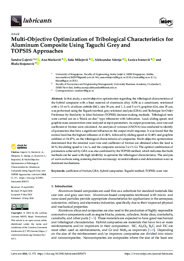 (PDF) Multi-Objective Optimization of Tribological Characteristics for Aluminum Composite Using ...