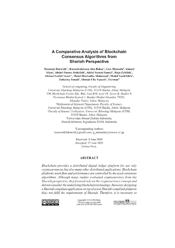 (PDF) A Comparative Analysis of Blockchain Consensus Algorithms from Shariah Perspective