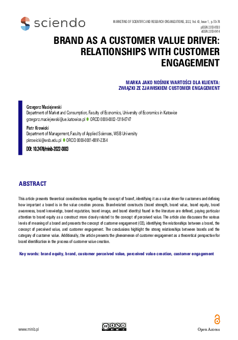 (PDF) Brand as a Customer Value Driver: Relationships with Customer Engagement