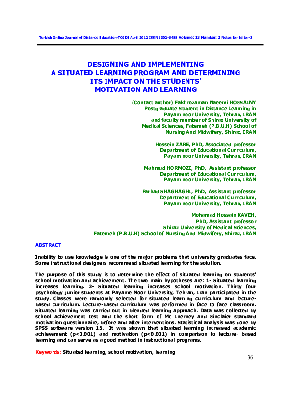 (PDF) Designing and Implementing a Situated Learning Program and Determining Its Impact on the ...