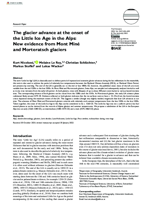 (PDF) The glacier advance at the onset of the Little Ice Age in the ...