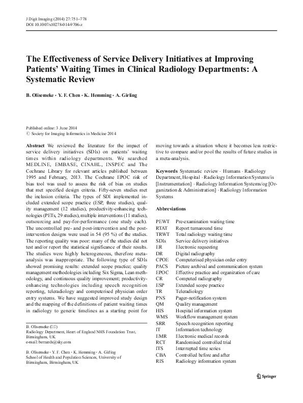 (PDF) The Effectiveness of Service Delivery Initiatives at Improving ...