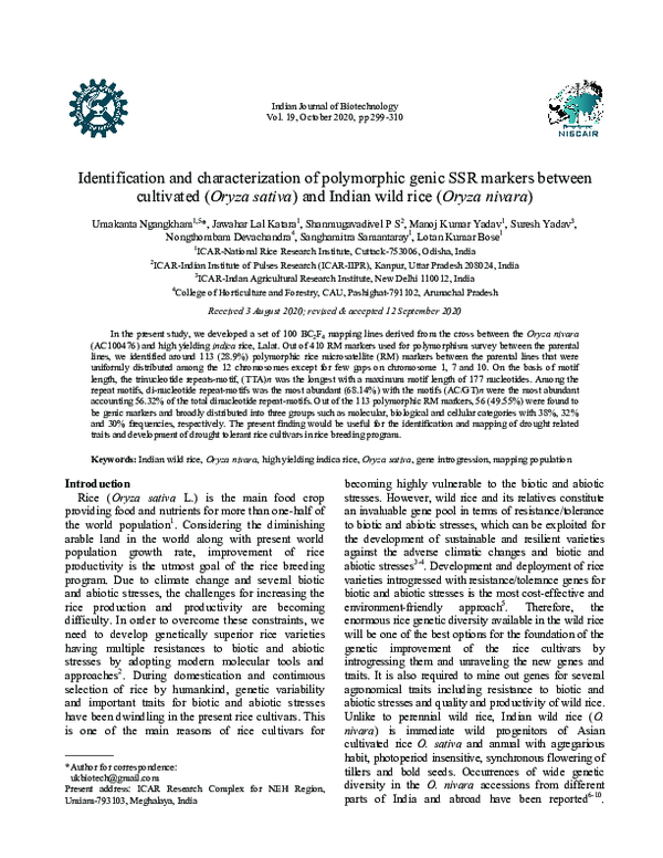 (PDF) Identification and characterization of polymorphic genic SSR markers between cultivated ...
