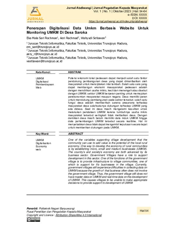 (PDF) Penerapan Digitalisasi Data Umkm Berbasis Website Untuk ...