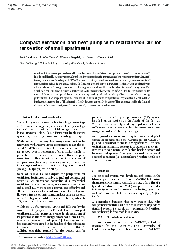 (PDF) Compact ventilation and heat pump with recirculation air for ...