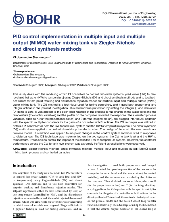 (PDF) PID Control Implementation in Multiple Input and Multiple Output (MIMO) Water Mixing Tank ...