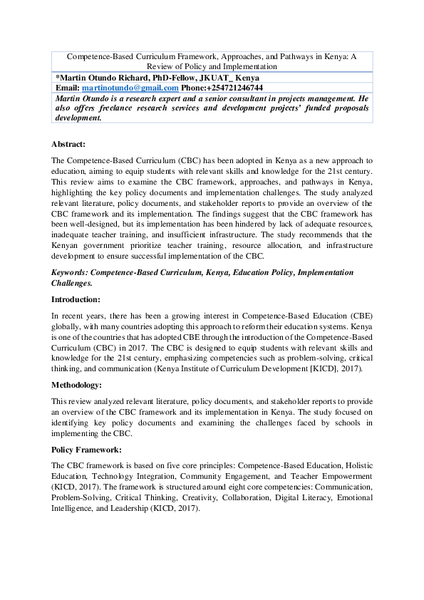 (PDF) Competence-Based Curriculum Framework, Approaches, and Pathways ...
