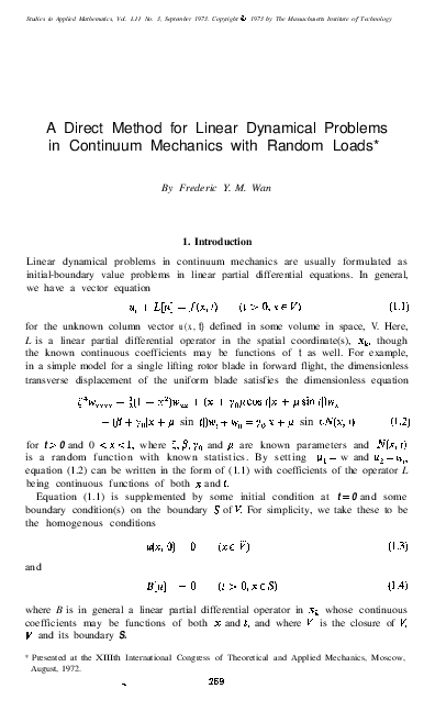 (PDF) A Direct Method for Linear Dynamical Problems in Continuum Mechanics with Random Loads