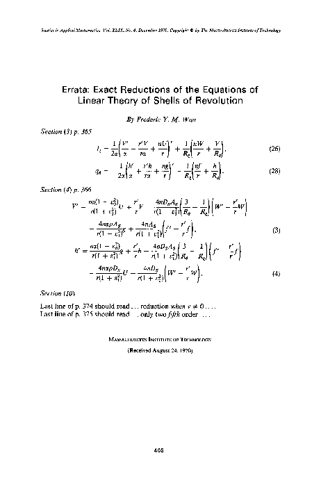 (PDF) Errata: Exact Reductions of the Equations of Linear Theory of Shells of Revolution
