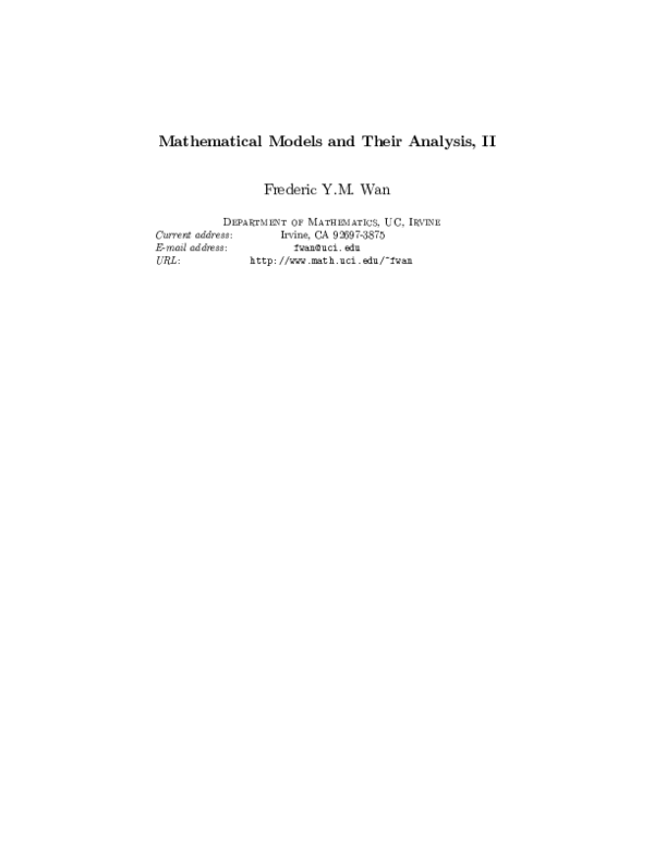 (PDF) Mathematical Models and Their Analysis